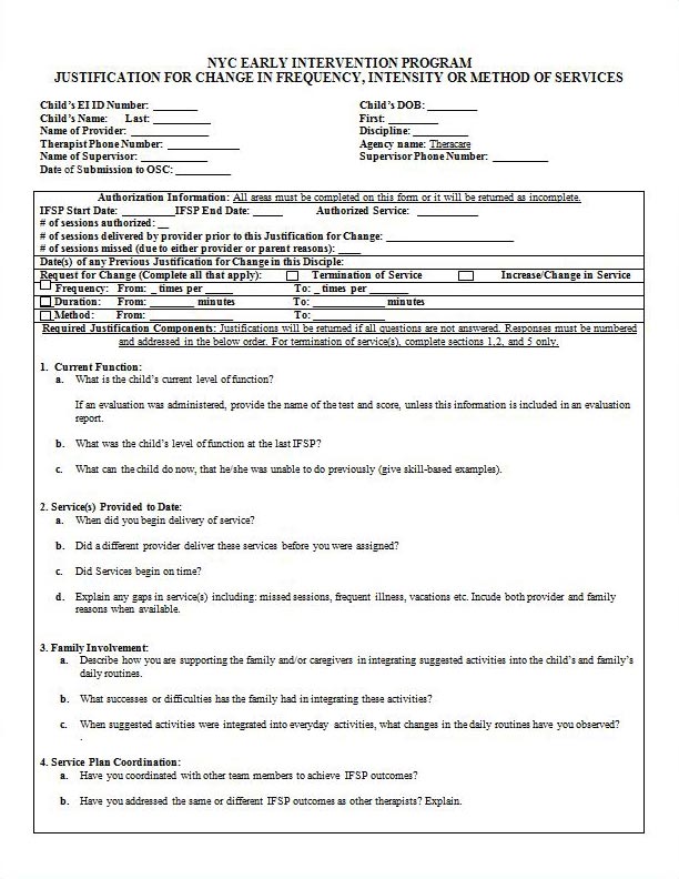 EI IFSP Justification Letter Template 2016 TheraCare